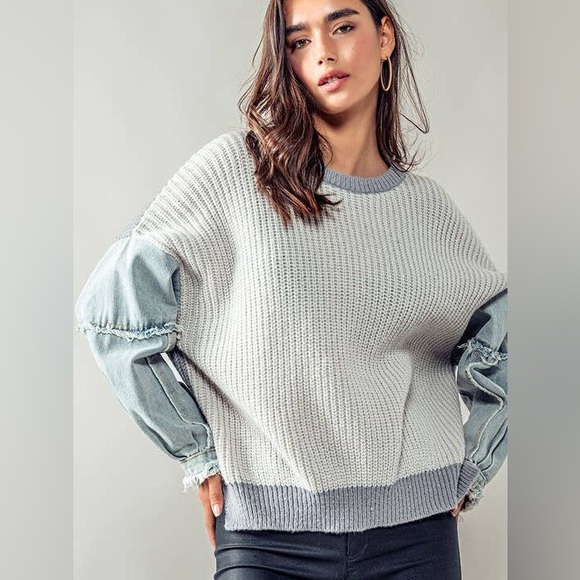 Dreamers By Debut | Sweaters | Denim Sleeve Sweater | Poshmark